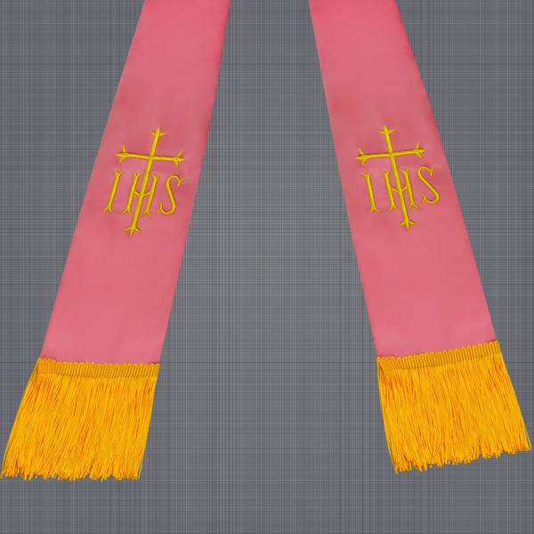 Pink and Gold Satin Clergy Stole with IHS & Cross - Arkman's