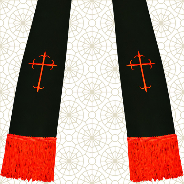 Black and Red Satin Clergy Stoles with Crosses - Arkman's
