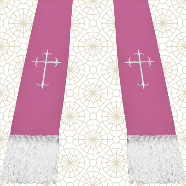 Lavender and White Satin Clergy Stole with Crosses - Arkman's