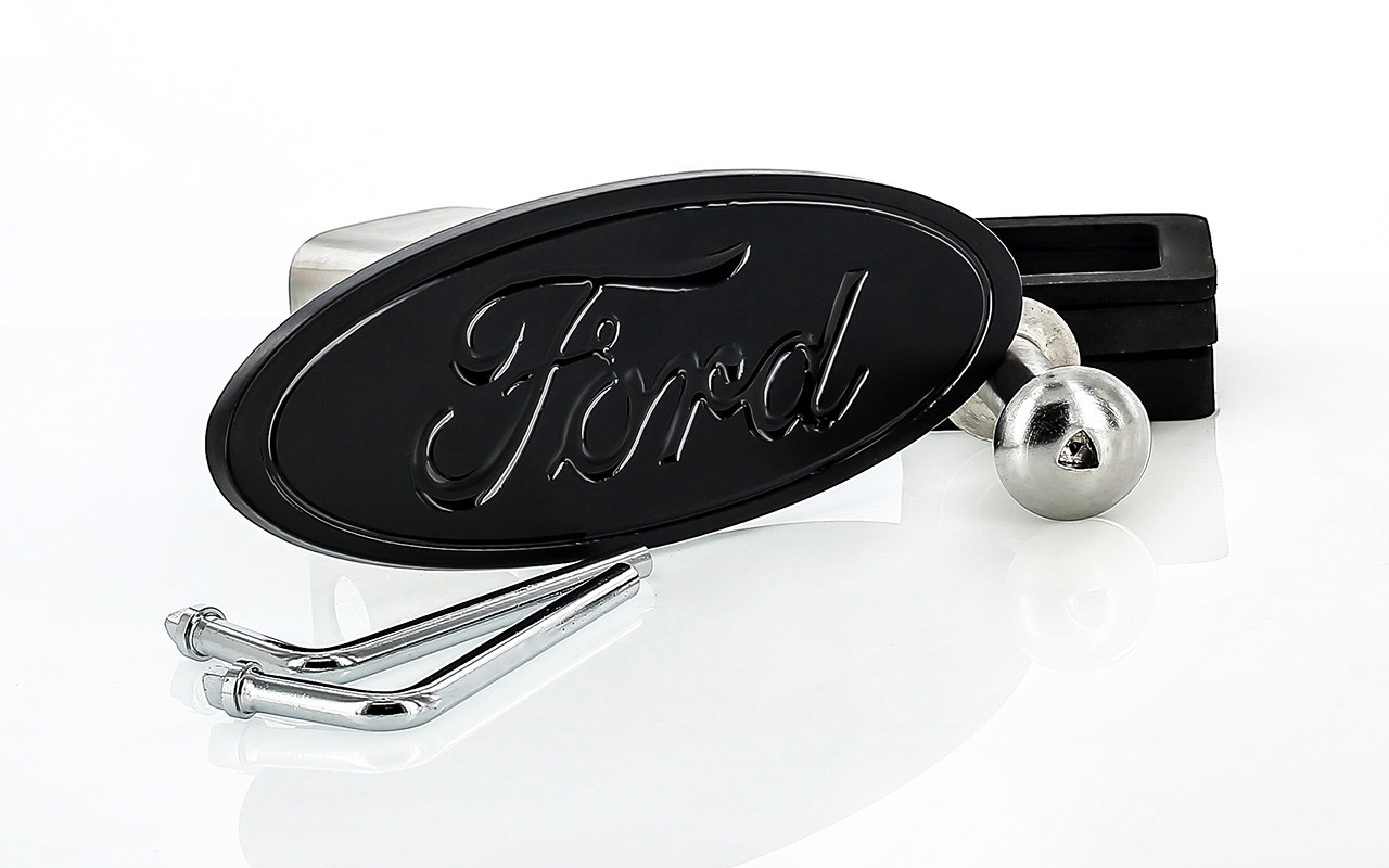 Black Coated Black Epoxy Filled Ford Oval Logo Trailer Hitch Cover ...