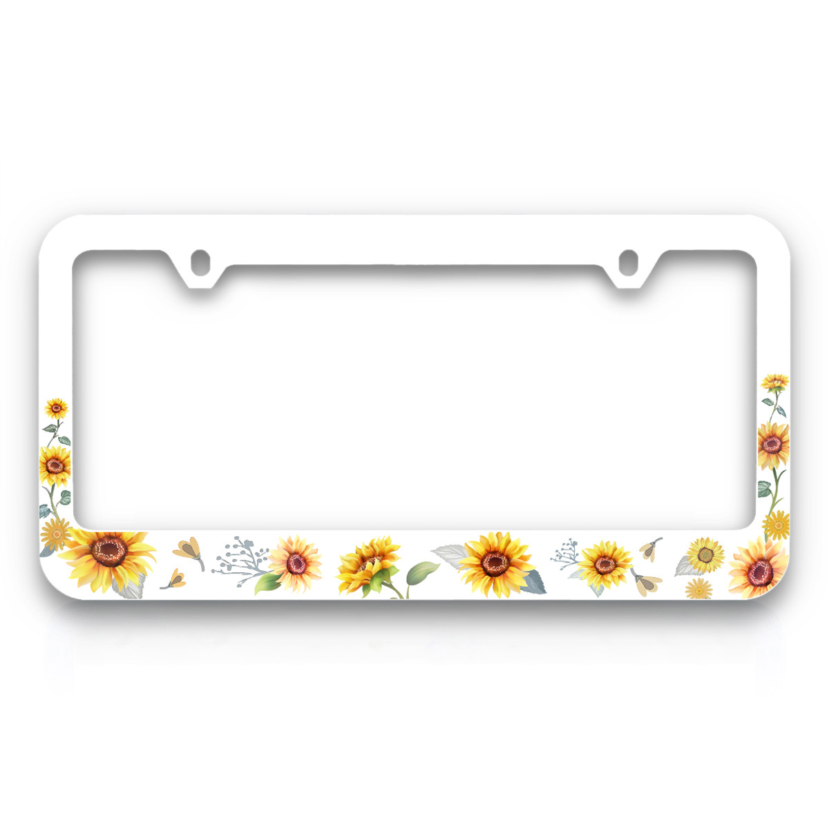 Sunflower White Plastic License Plate Frame