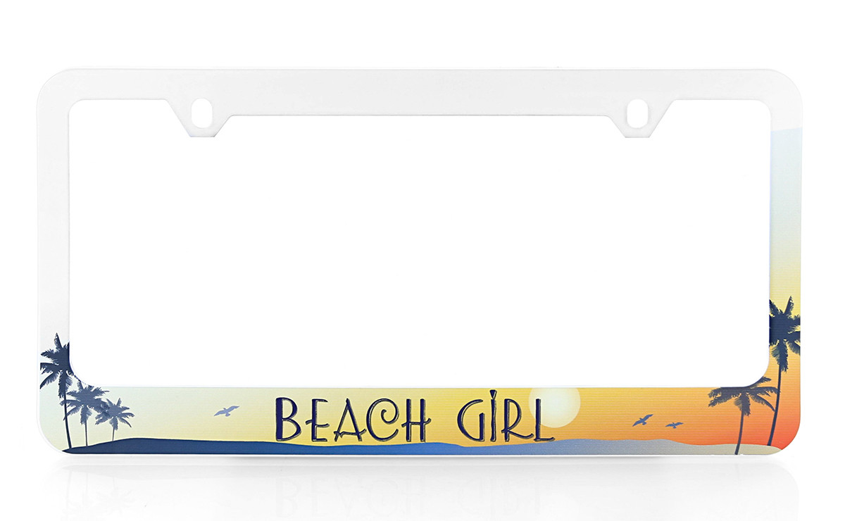Beach Girl White License Plate Frame