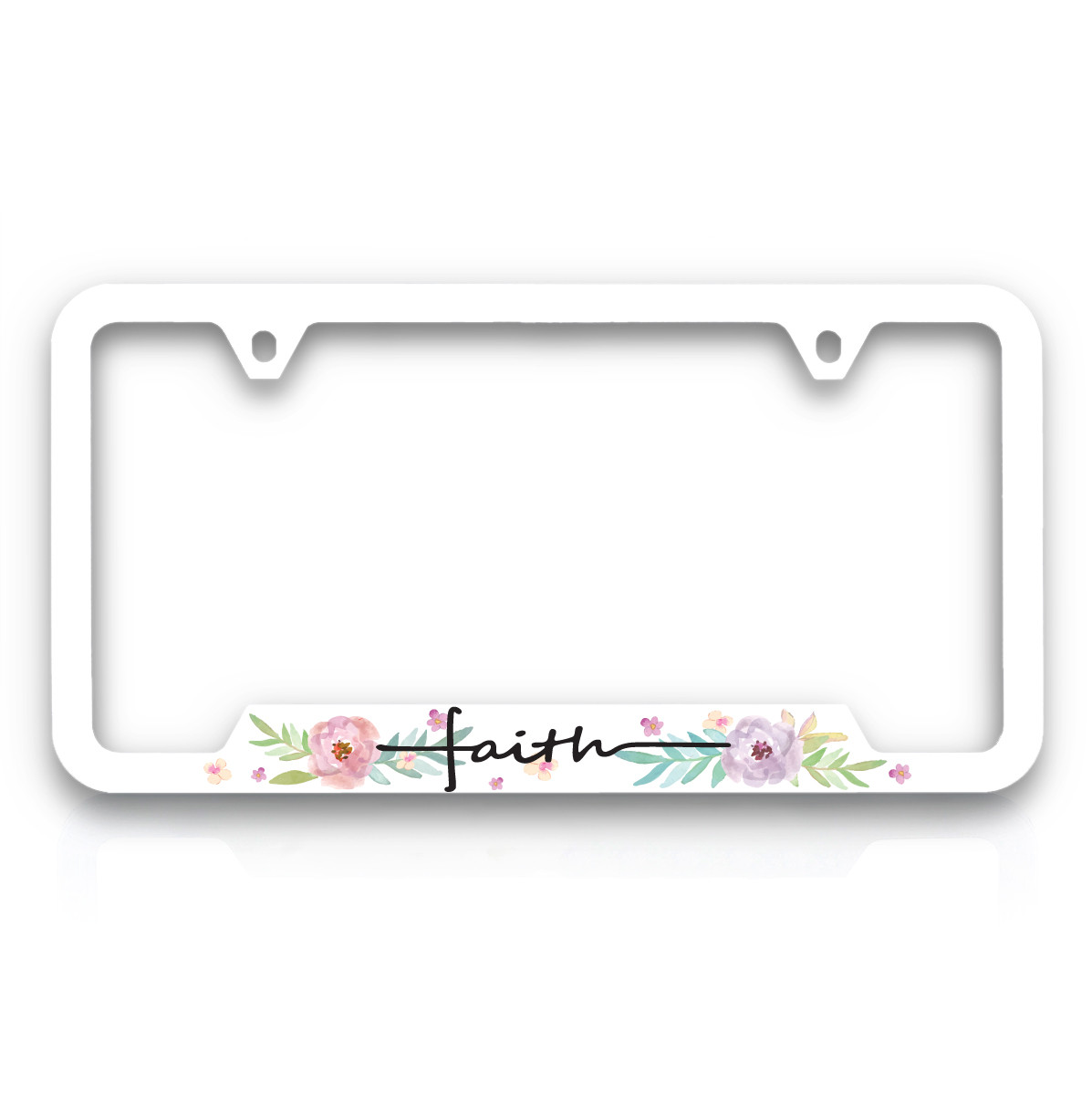 Faith Floral UV printed White License Plate Frame