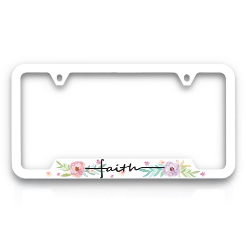 Faith Floral UV printed White License Plate Frame