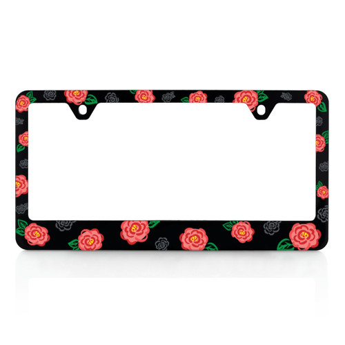 Red Rose Black Plastic License Plate Frame