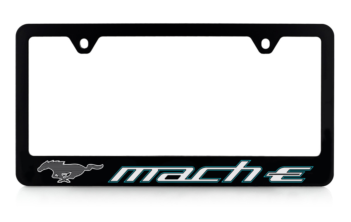 Black Plastic License Plate Frame with UV Printed Mustang Mach-E Logo