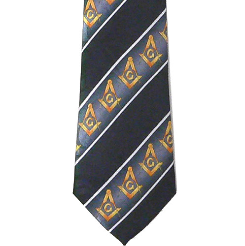 Masonic Neck Tie - Black background Gold Compass and Square symbols ...