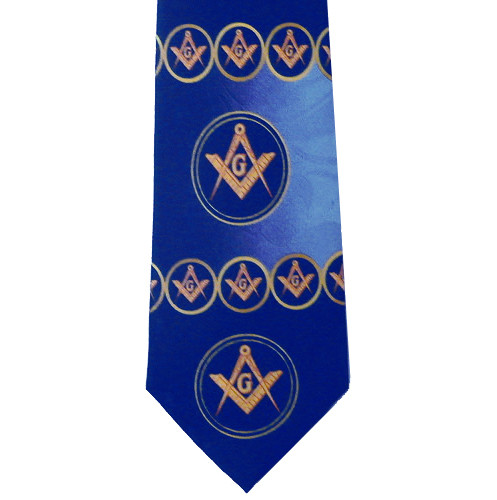 Freemason's Tie - Blue Polyester long necktie with swirl flowing ...
