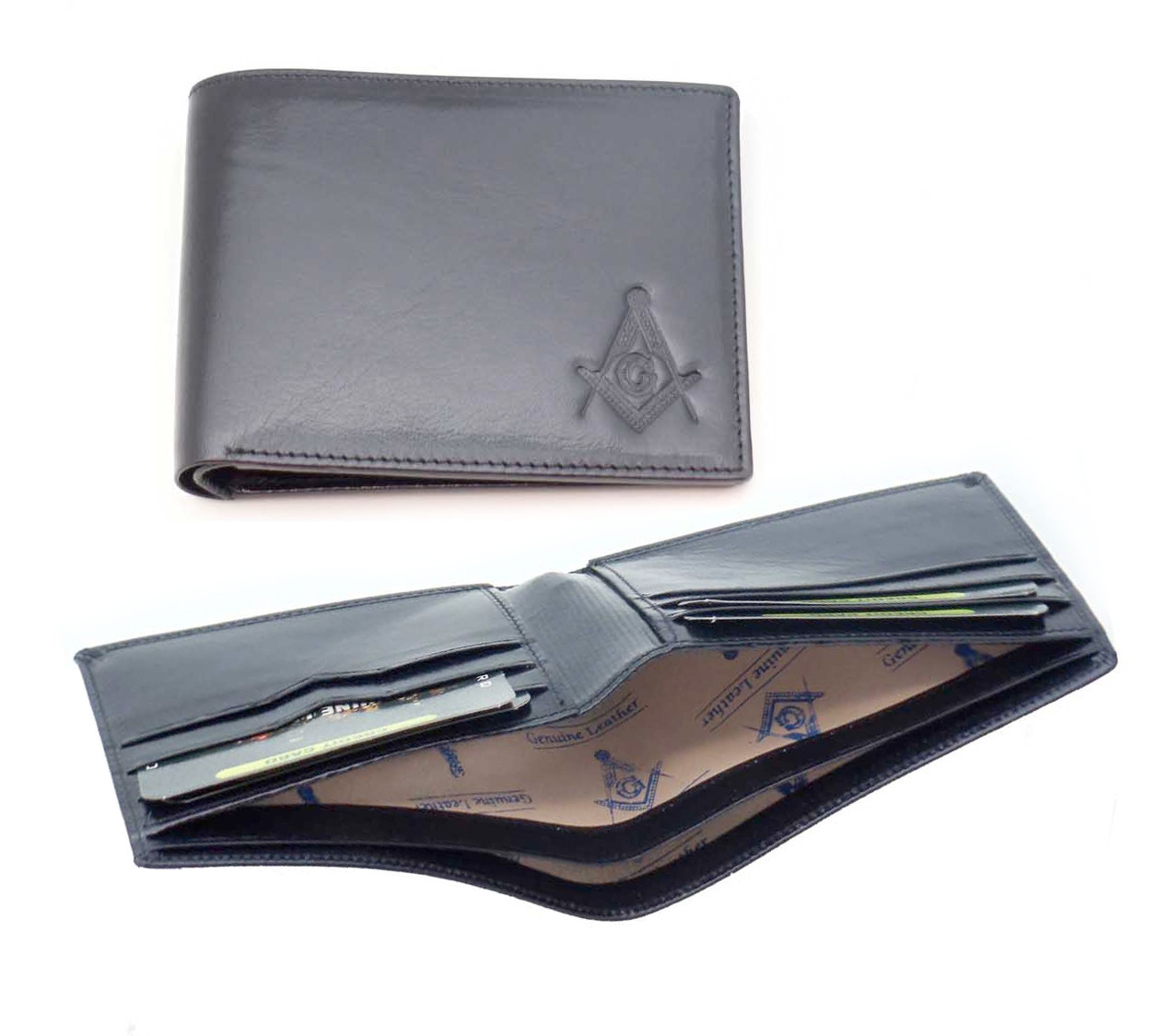 One (1) Masonic leather Wallet with Masonic Compass and Square. Black ...