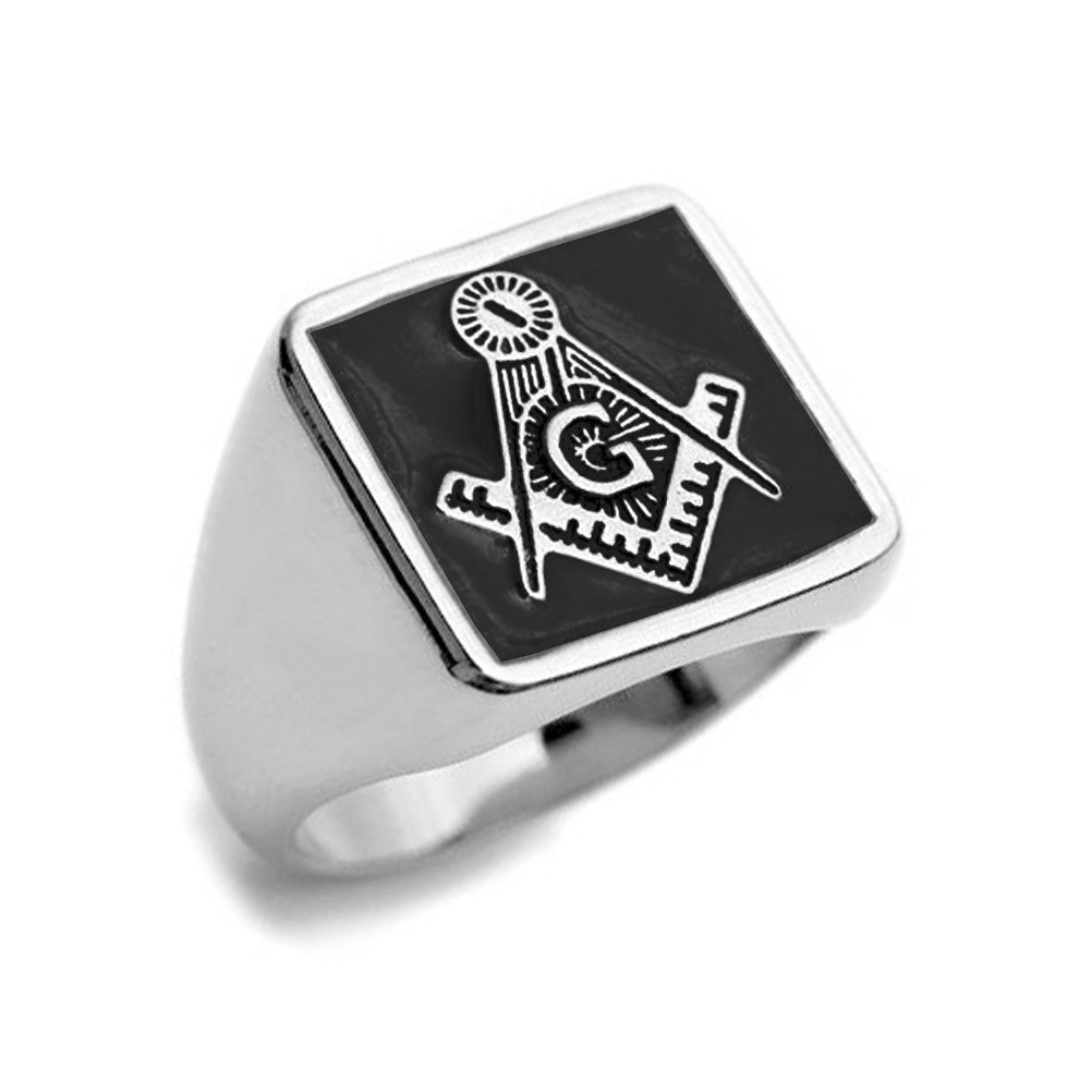 Black Lodge - Freemasons Square and Compass Ring - Steel Masonic Emblem ...