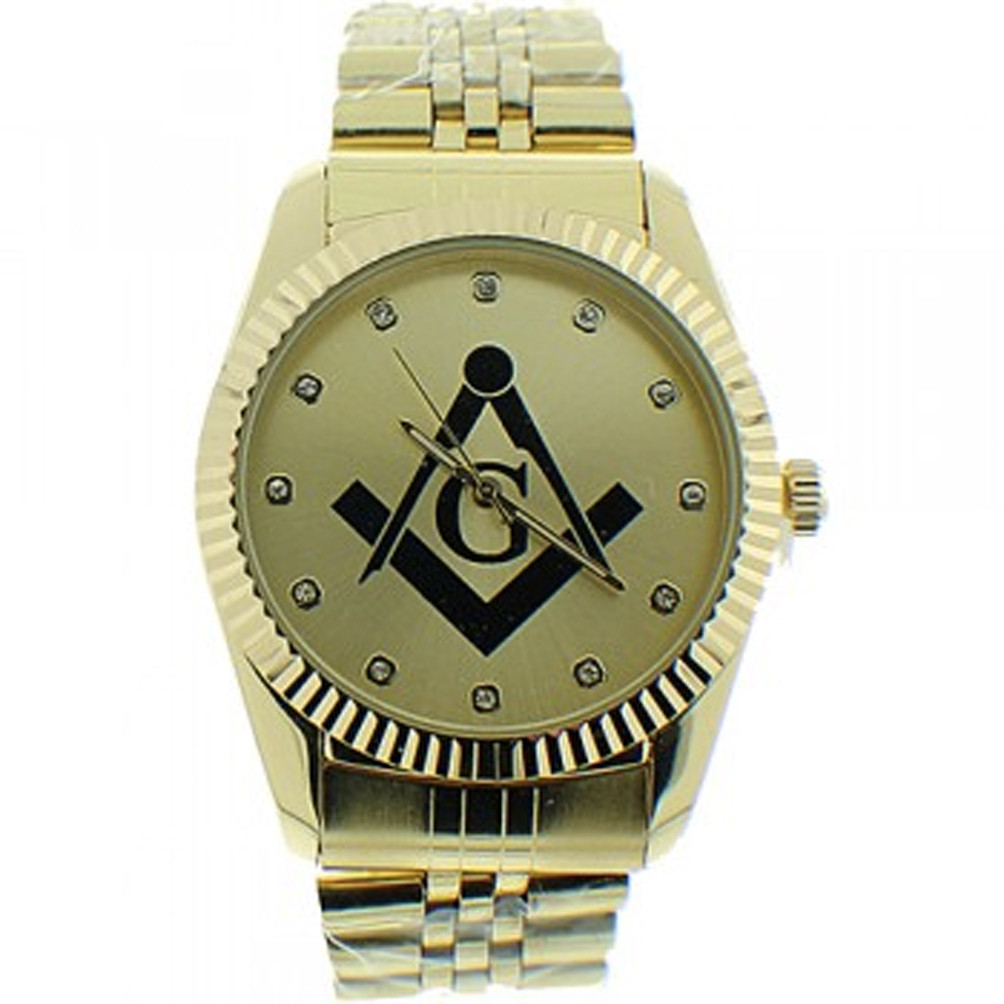 Masonic Watch - Black Masonic Logo Compass & Square - Gold Color Steel ...
