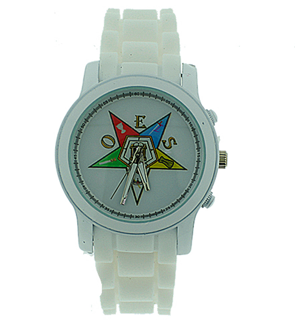 Order of the Eastern Star Watch - White Silicone Band - Colorful OES ...