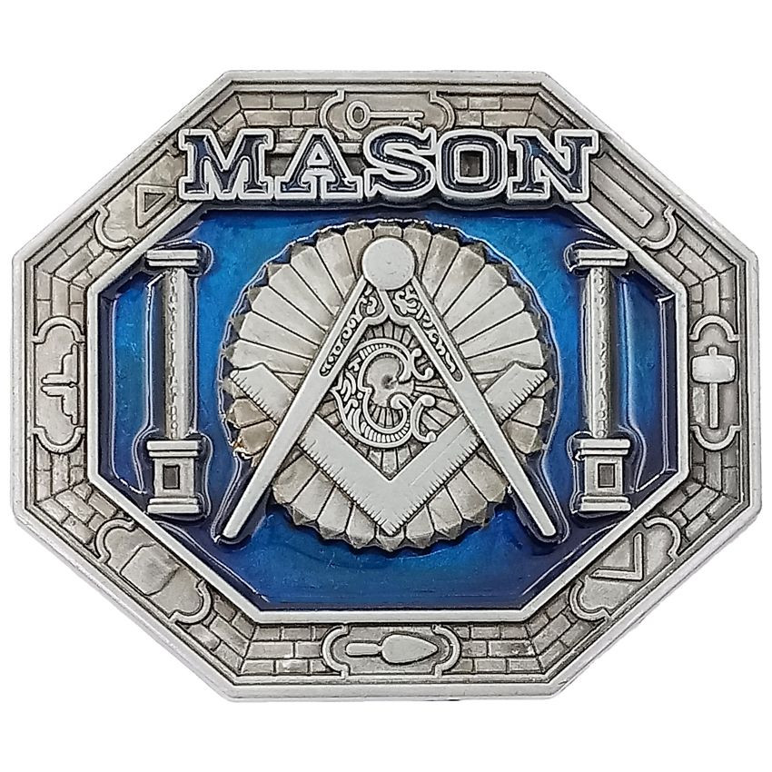Blue and Silver Tone Octagon Masonic Pillars Freemason Belt Buckle ...
