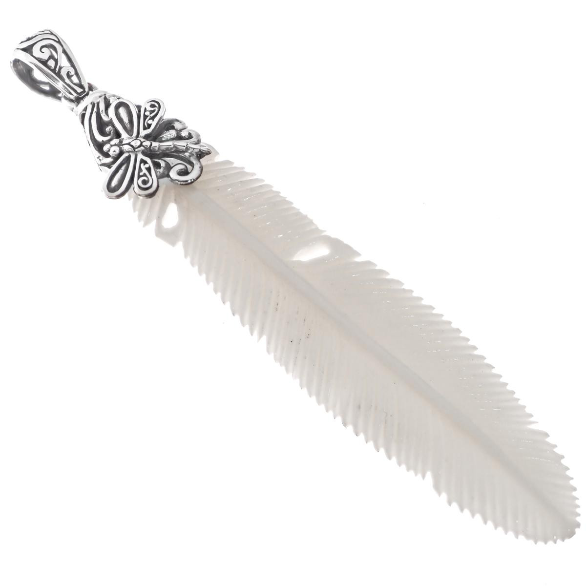 925 silver hand carved bison bone feather scrollwork sterling pendant ...