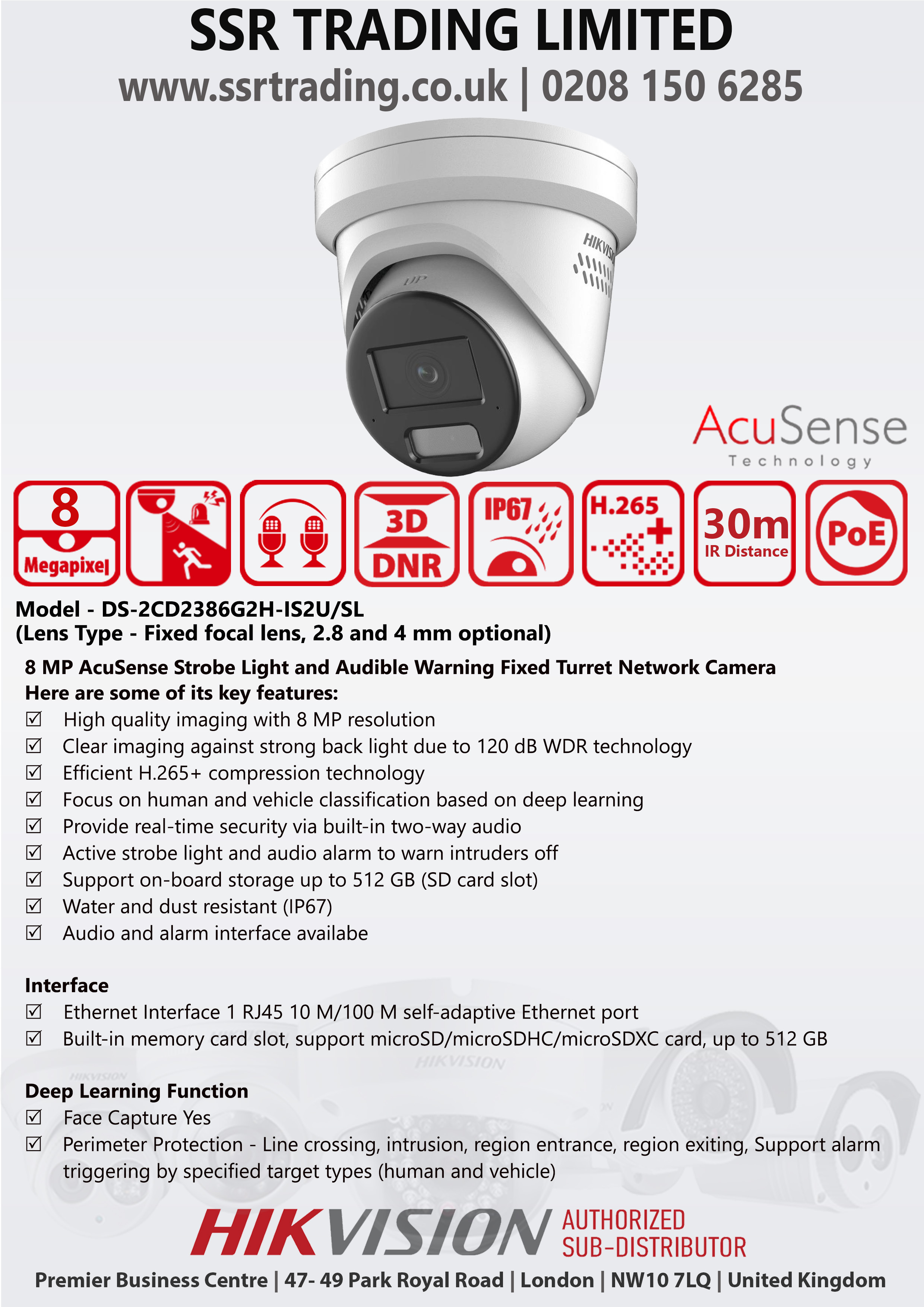 Hikvision 8MP AcuSense Strobe Light and Audible Warning Turret IP PoE ...