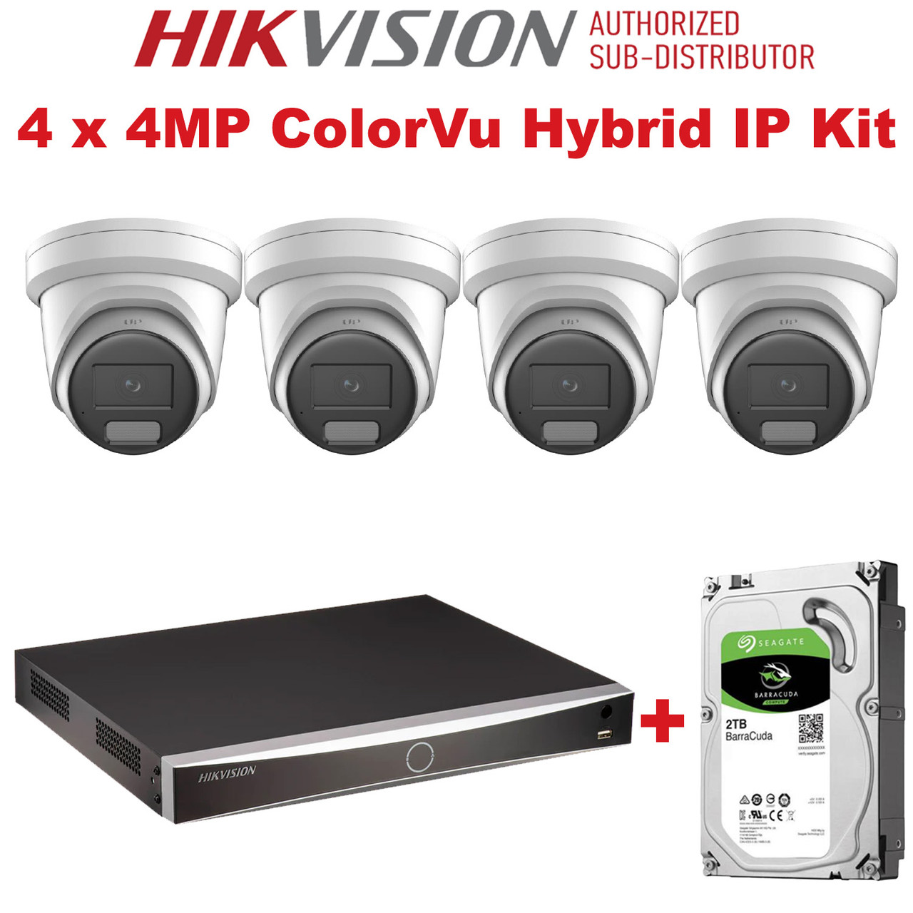 Hikvision 4Ch NVR Kit With 4 x 4MP ColorVu Hybrid IP CCTV Cameras Kit DS-2CD2347G2H-LIU, NVR DS ...