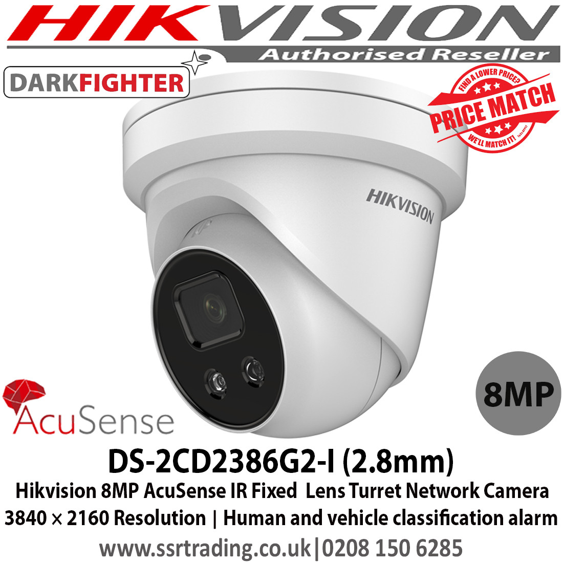Hikvision 8MP Camera Darkfighter AcuSense 8MP 2.8mm Fixed lens 30m IR ...