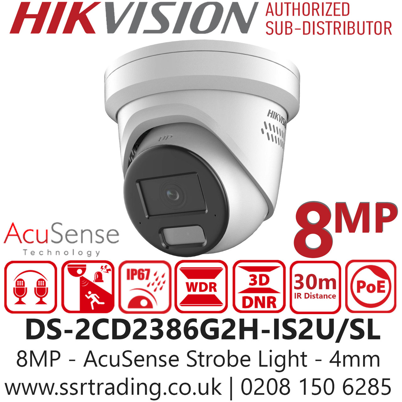 Hikvision 8MP AcuSense Strobe Light and Audible Warning Turret IP PoE ...