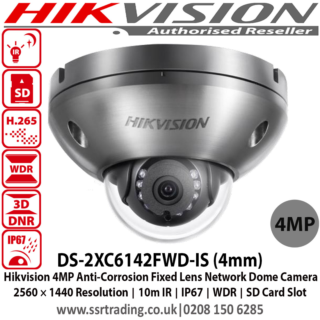 Hikvision 4MP Anti-Corrosion Network Dome Camera with 4mm fixed lens ...