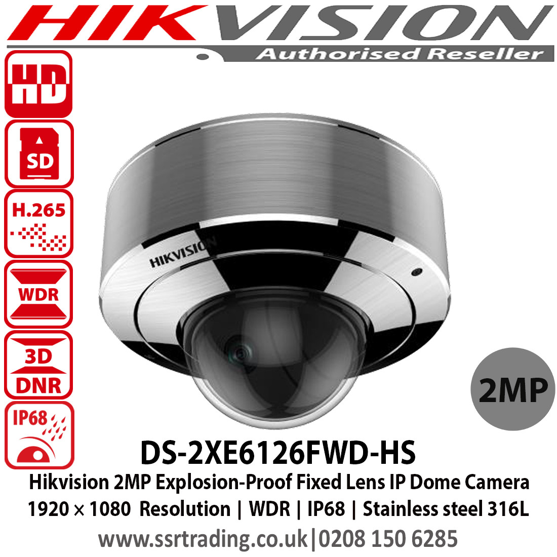 HIkvision 2MP Explosion-Proof Network Dome Camera with 2.8mm fixed lens ...
