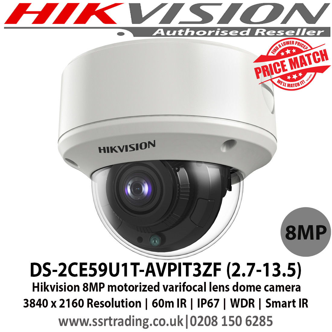 HIKVISION 8MP motorized varifocal lens dome camera with 8MP high ...