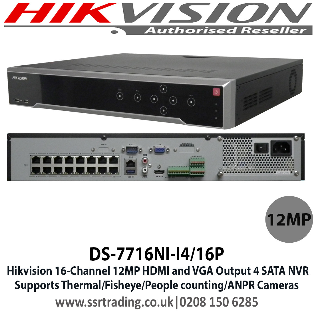 Hikvision 16 Channel NVR DS-7716NI-I4/16P 12MP 16 Channel 16 PoE Port ...