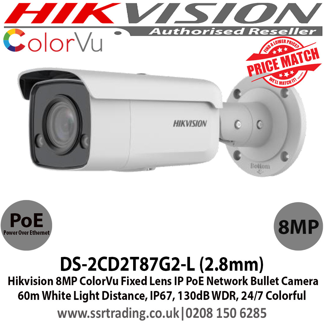 Hikvision Ds 2cd2t87g2 L 8mp 4k 2 8mm Fixed Lens Colorvu Ip Poe Network