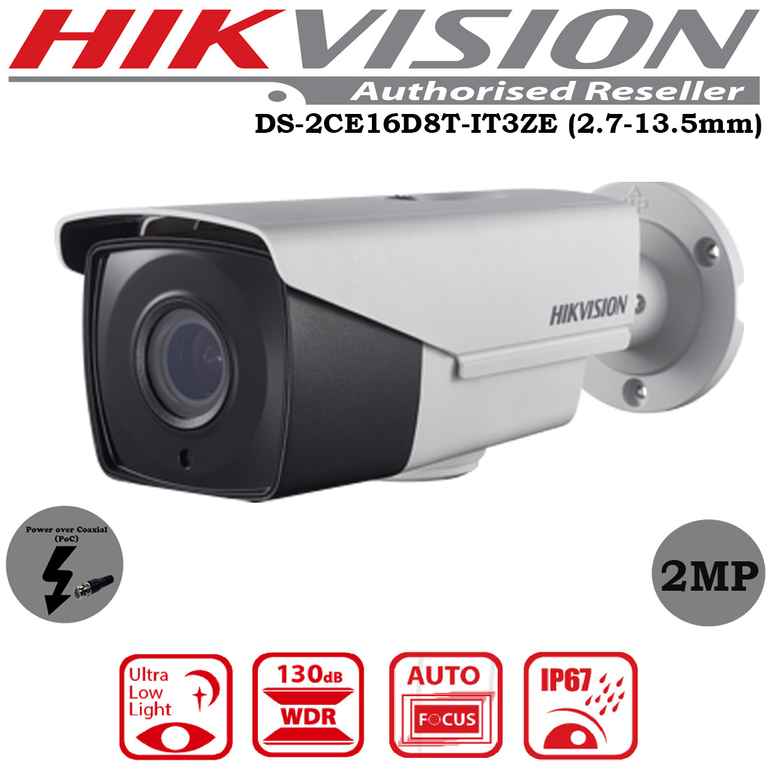 Hikvision 2MP Auto focus, 2.7 mm to 13.5 mm Motorized Vari-focal lens ...