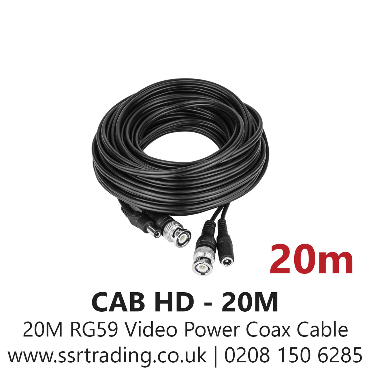 BNC Readymade HD Cable, BNC RG59 2 Core Video Power Coax Cable - CAB HD 20M