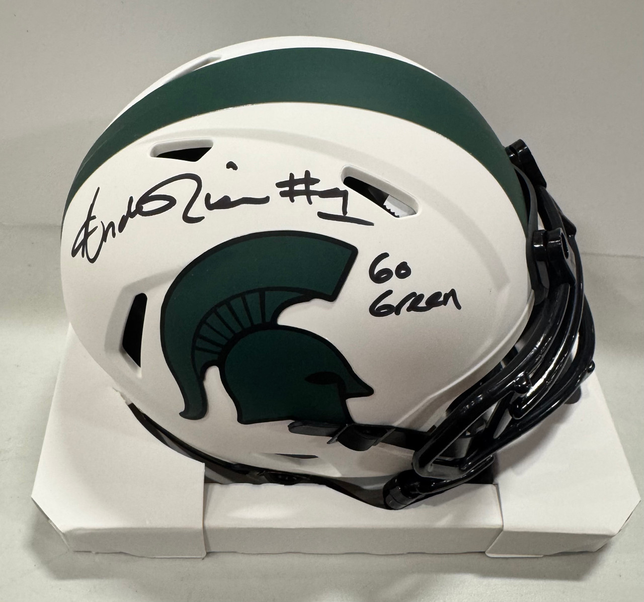 Andre Rison Autographed Michigan State University Lunar Eclipse Mini Helmet with Go Green ...