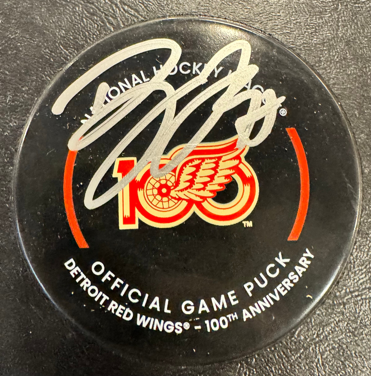 Dylan Larkin Autographed Detroit Red Wings 100th Anniversary Game Puck ...