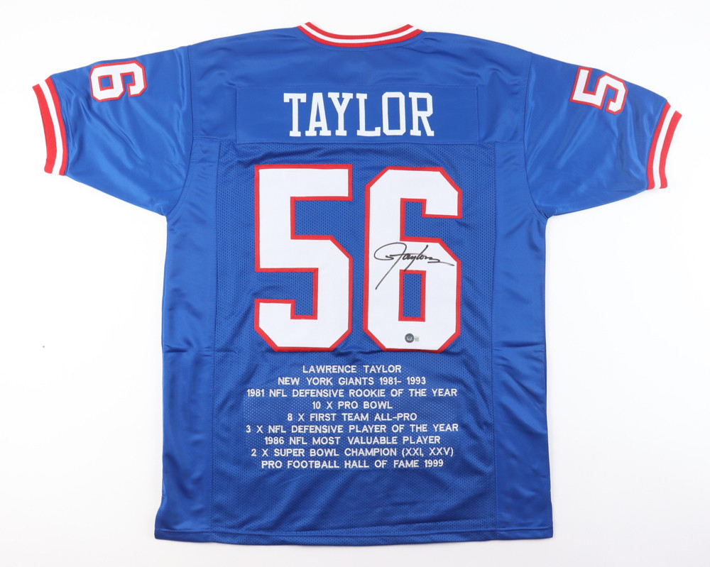 Lawrence Taylor Autographed Embroidered Stats Custom Jersey - Detroit ...