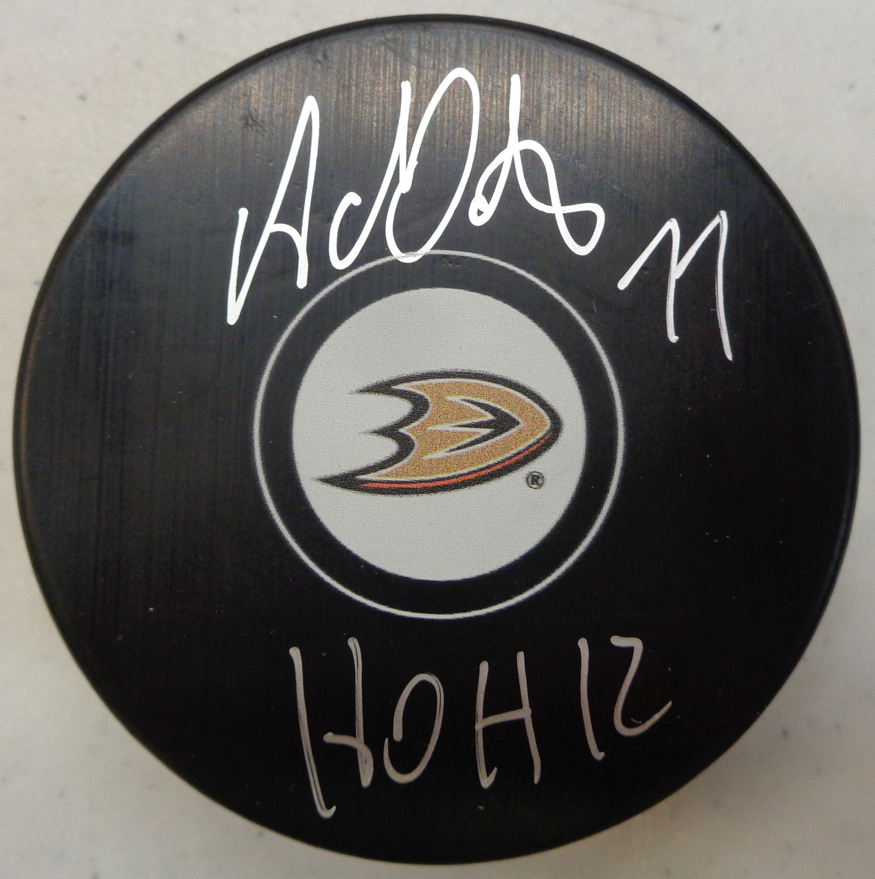 Adam Oates Autographed Anaheim Ducks Souvenir Puck w/ "HOF 12 ...