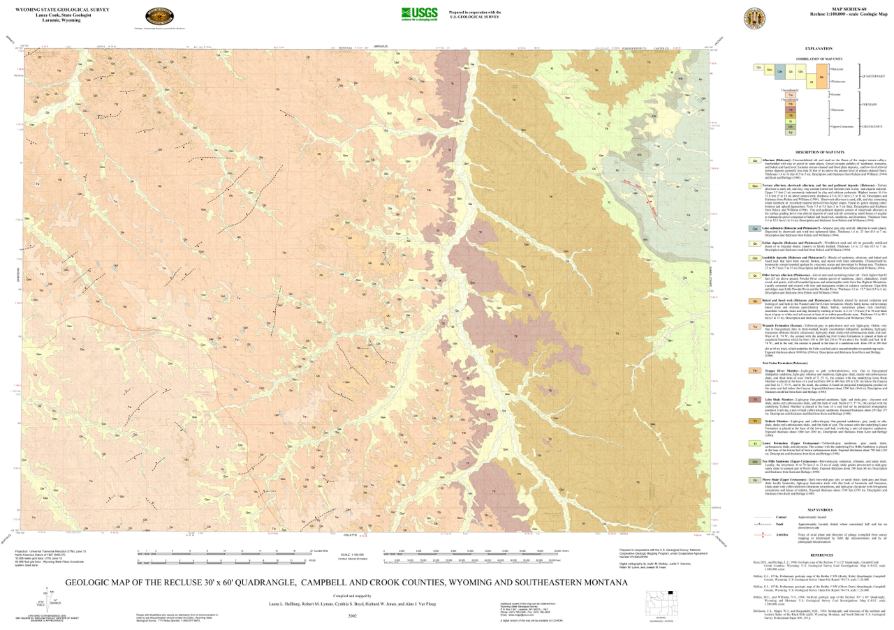 Geologic Map Of The Recluse 30 X 60 Quadrangle Campbell And Crook