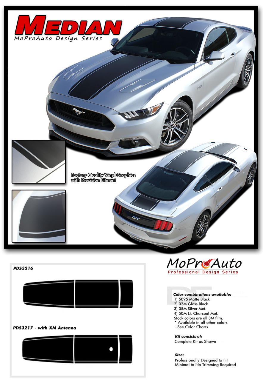 MEDIAN | Ford Mustang Hood Stripes Wide Center Hood Decals Racing Rally ...