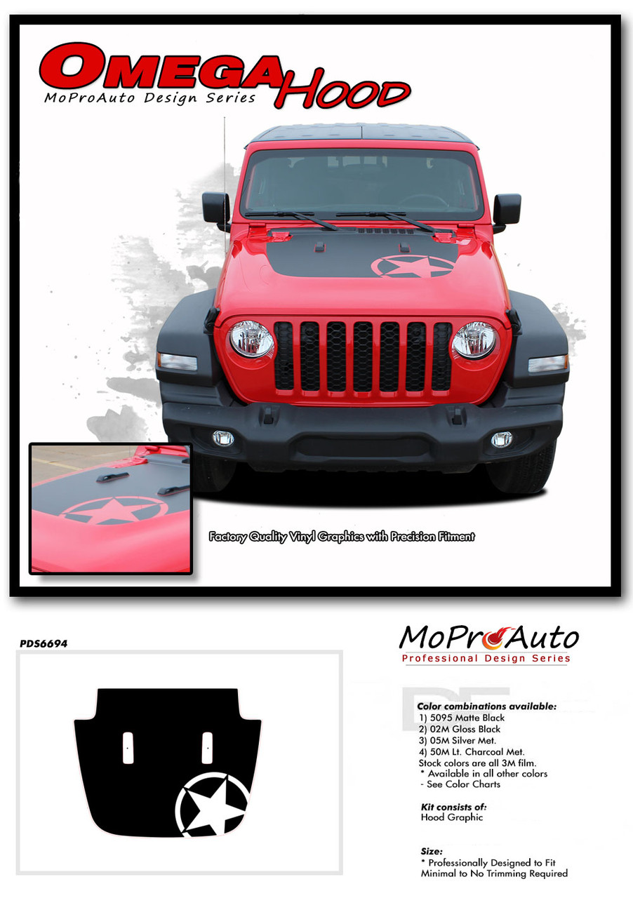 OMEGA HOOD | Jeep Gladiator Hood Decals with Star Vinyl Graphics Stripe ...
