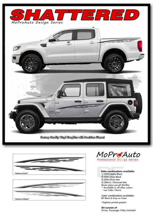 SHATTERED Jeep Wrangler Side Body Vinyl Graphics Door Stripes Decals ...