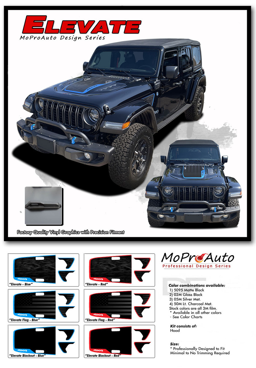 ELEVATE : Jeep Wrangler or Gladiator Hood Vinyl Graphics Decal Stripe ...