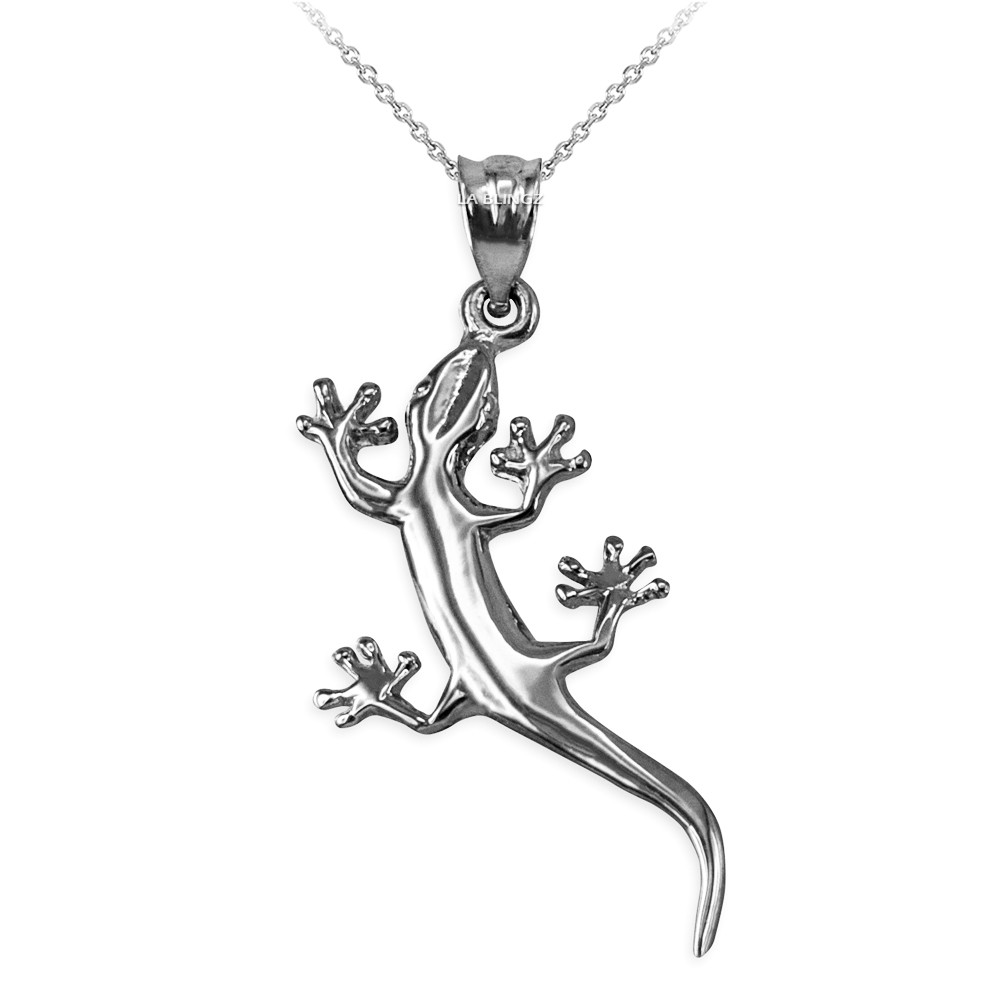 Polished Sterling Silver Salamander Lizard Charm Necklace