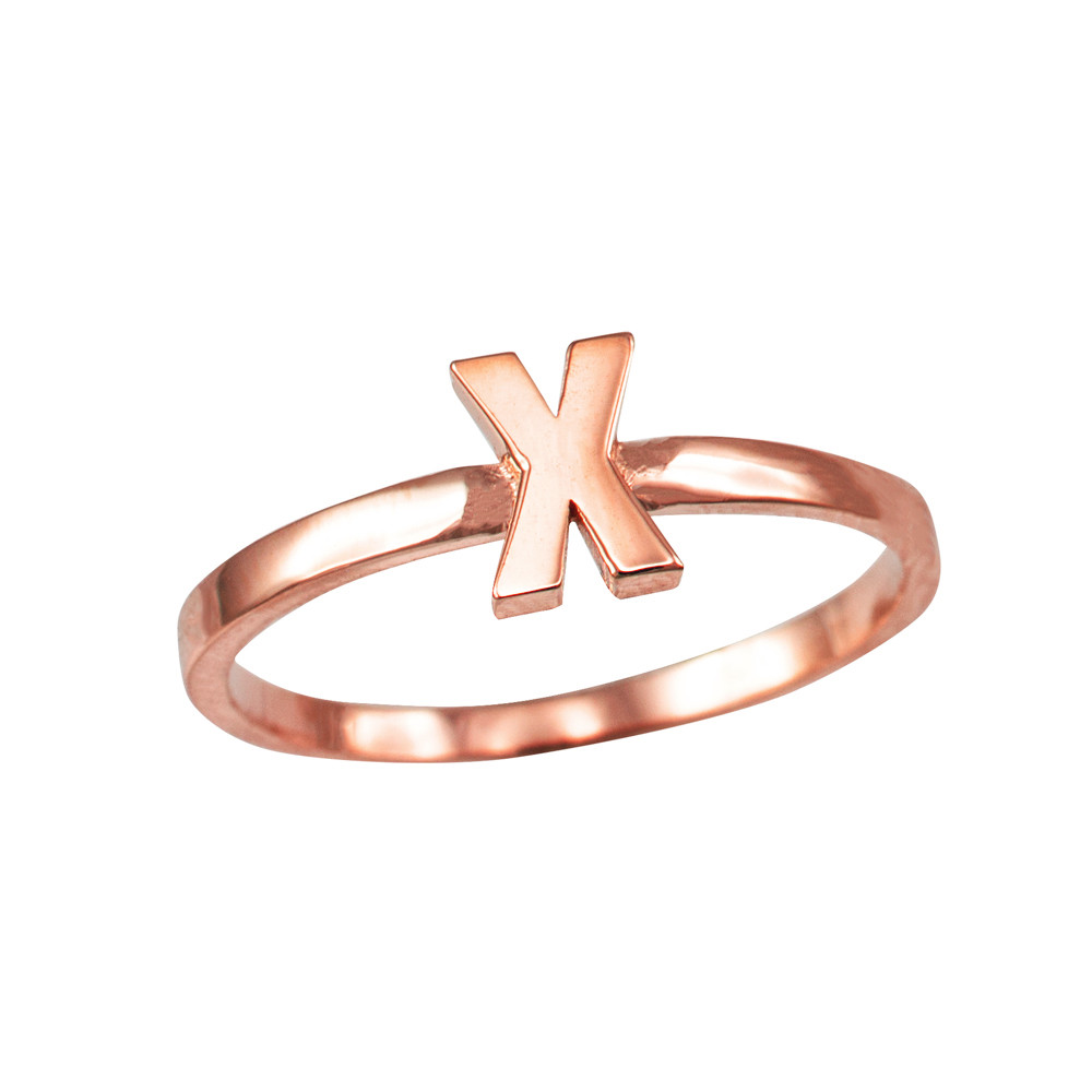 Polished Rose Gold Custom Initial Letter X Stackable Ring