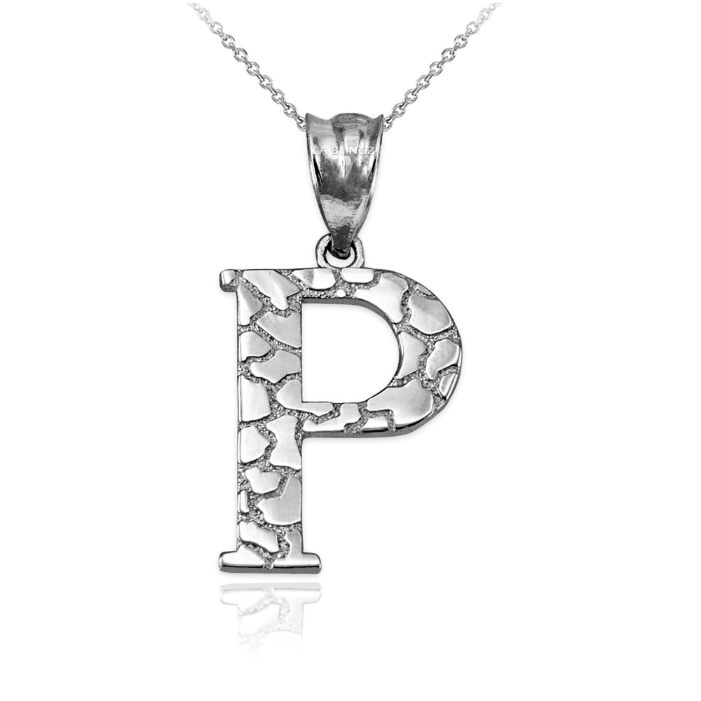 Sterling Silver Nugget Initial Letter "P" Pendant Necklace
