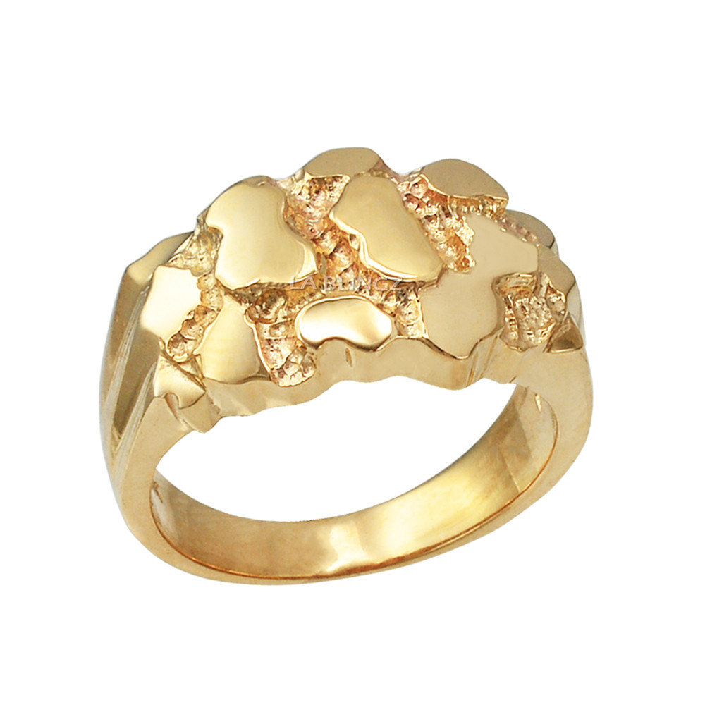 Polished Gold Mens Nugget Ring