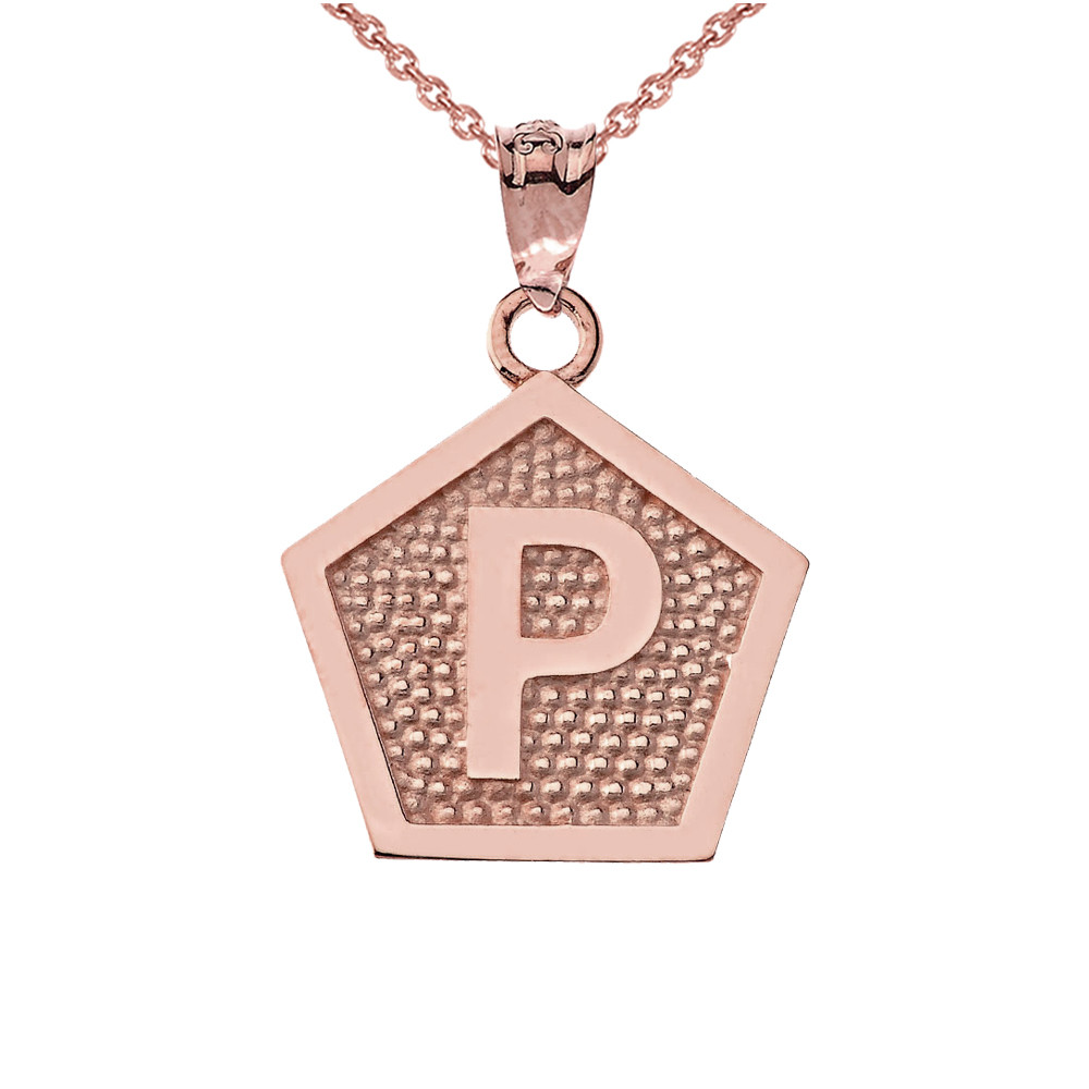 Rose Gold Letter "P" Initial Pentagon Pendant Necklace