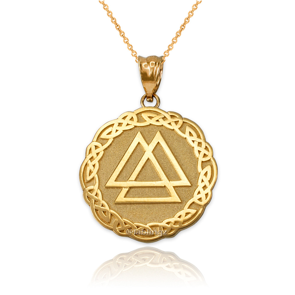 Yellow Gold Celtic Valknut Pendant Necklace