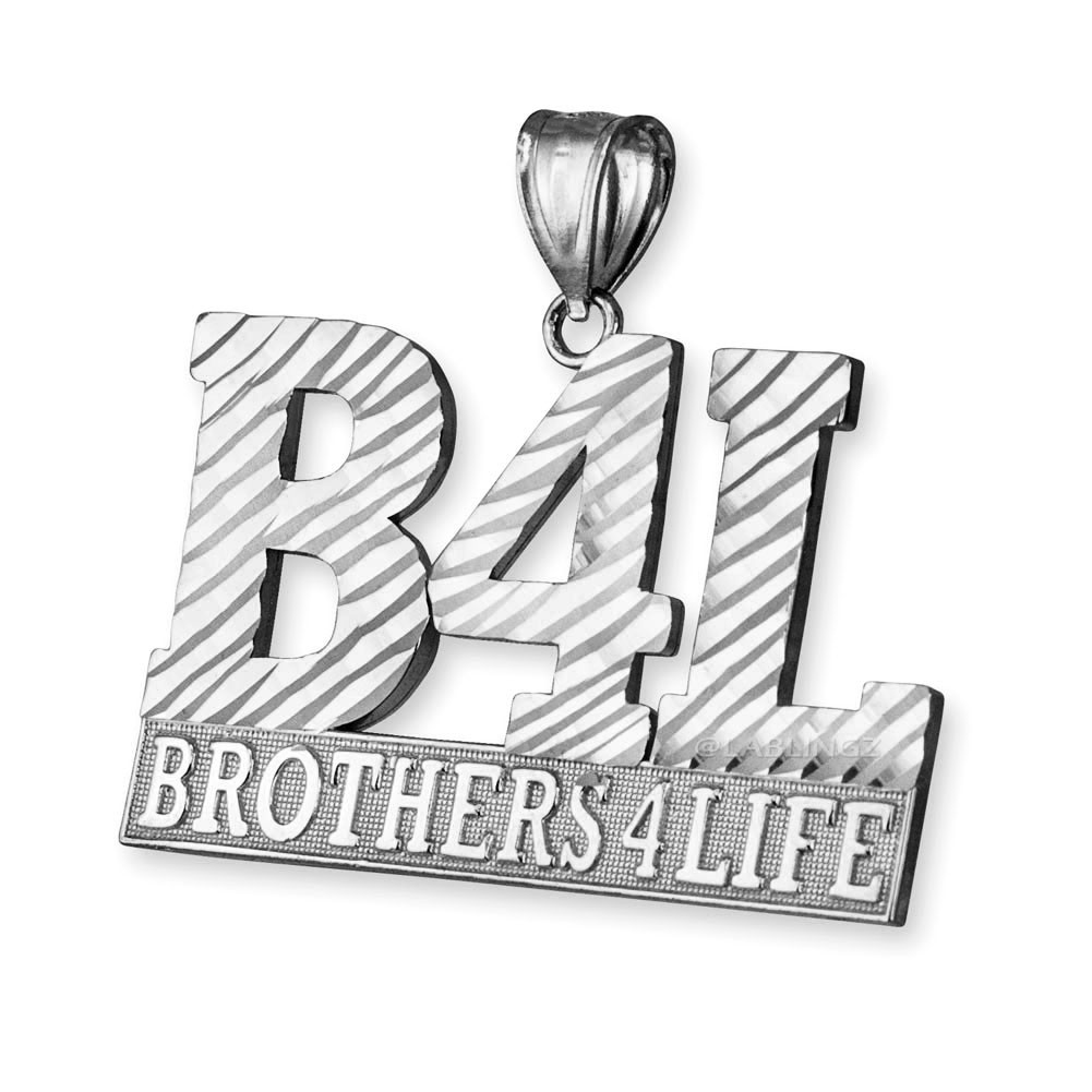 B4L Brothers 4 Life Mens DC Pendant in White Gold
