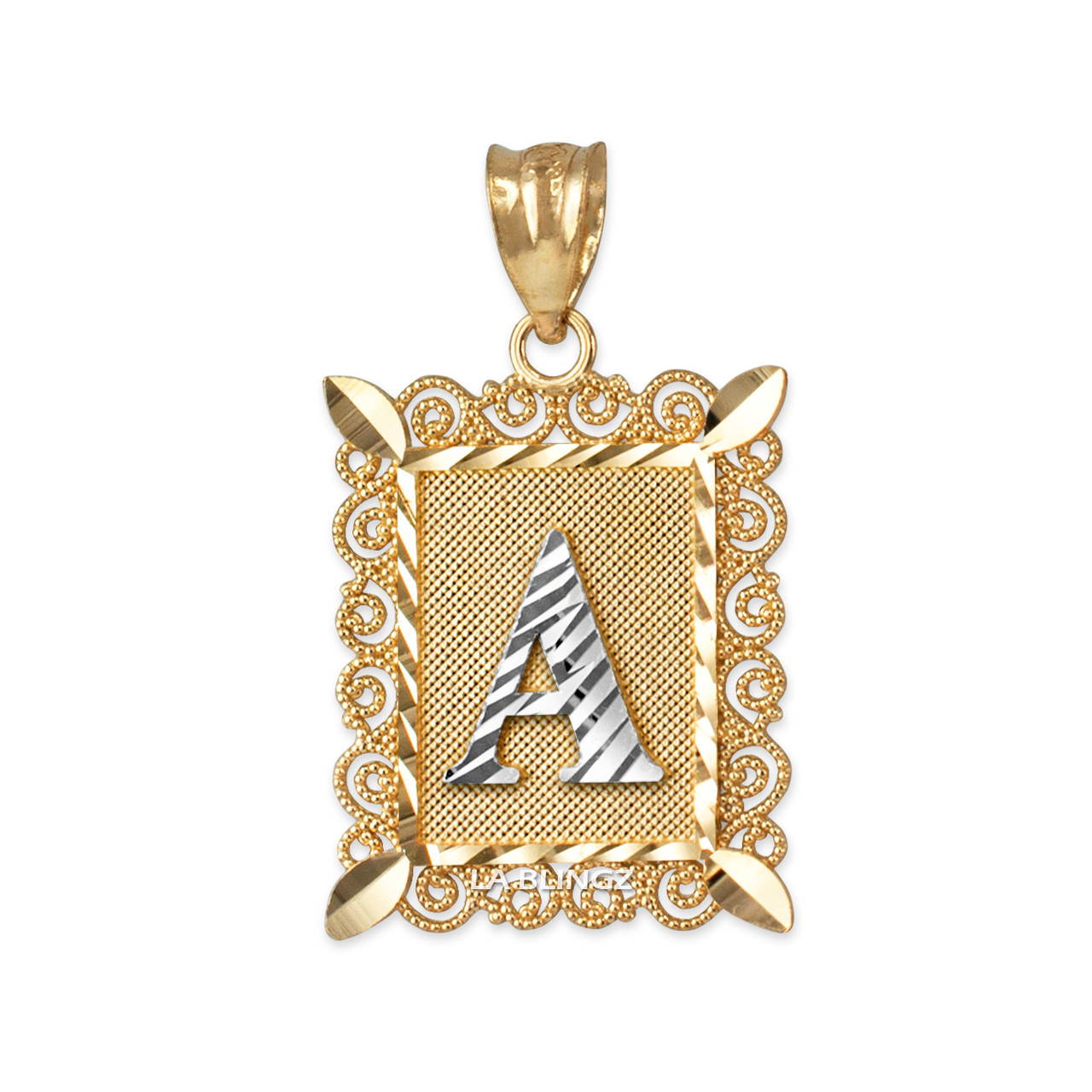 Gold Filigree Alphabet Letter Initial A-Z Personalized Charm Pendant (S ...