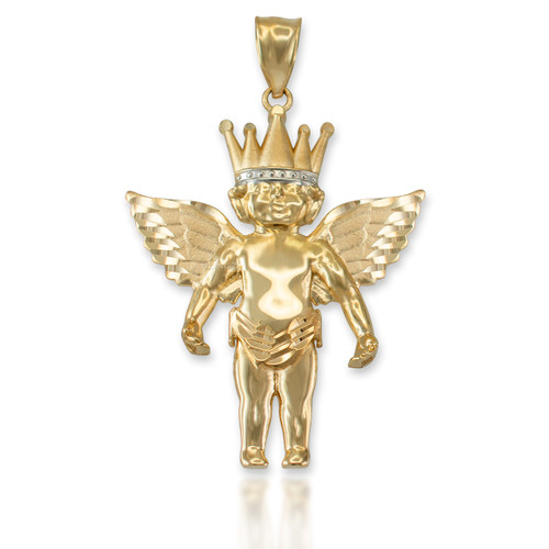 Gold Crown Angel Pendant | Divine Angelic Jewelry in Two Sizes