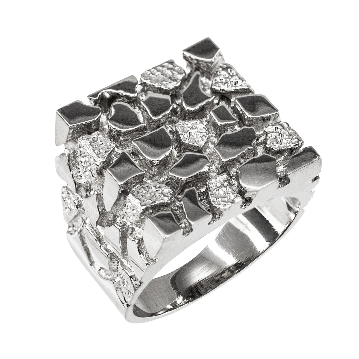 Sterling Silver Men's Square Nugget Ring
