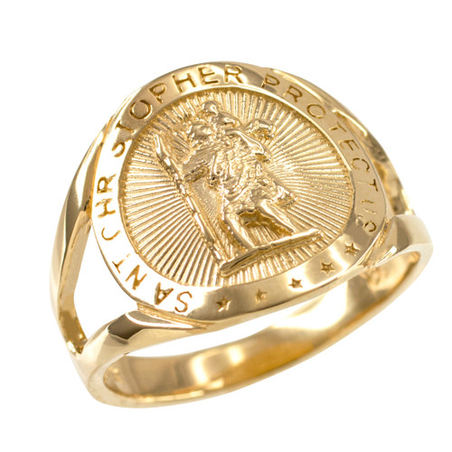 Gold Saint Christopher Medallion Ring