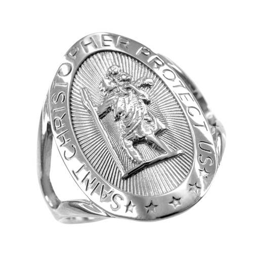 White Gold Saint Christopher Oval Ring